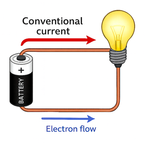 Conventional Current and Electron Flow